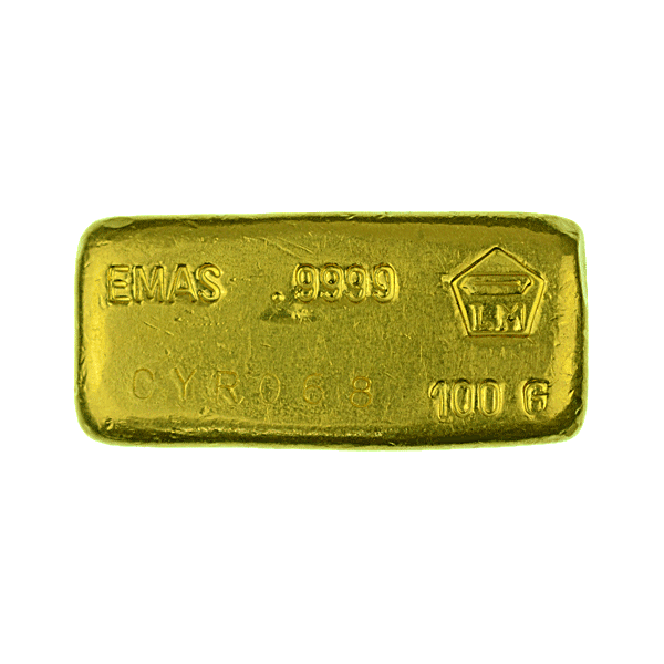 Logam Mulia Gold Cast Bar - 100 g - BullionStar Singapore