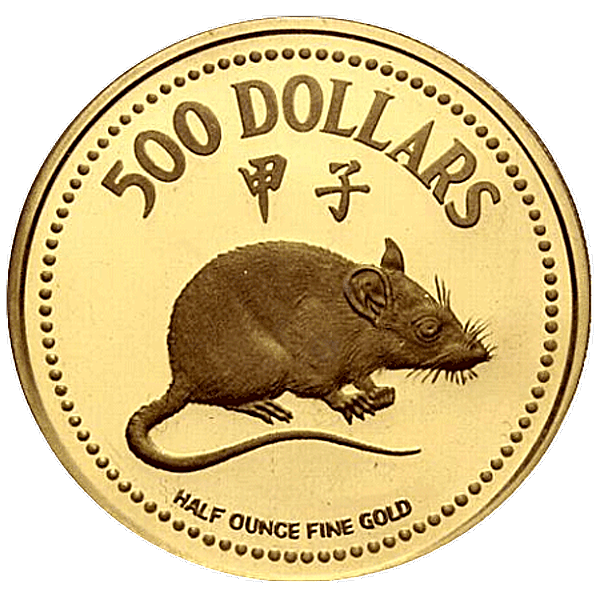Singapore Year of the Rat Gold Proof Coin 1984 - 1/2 oz
