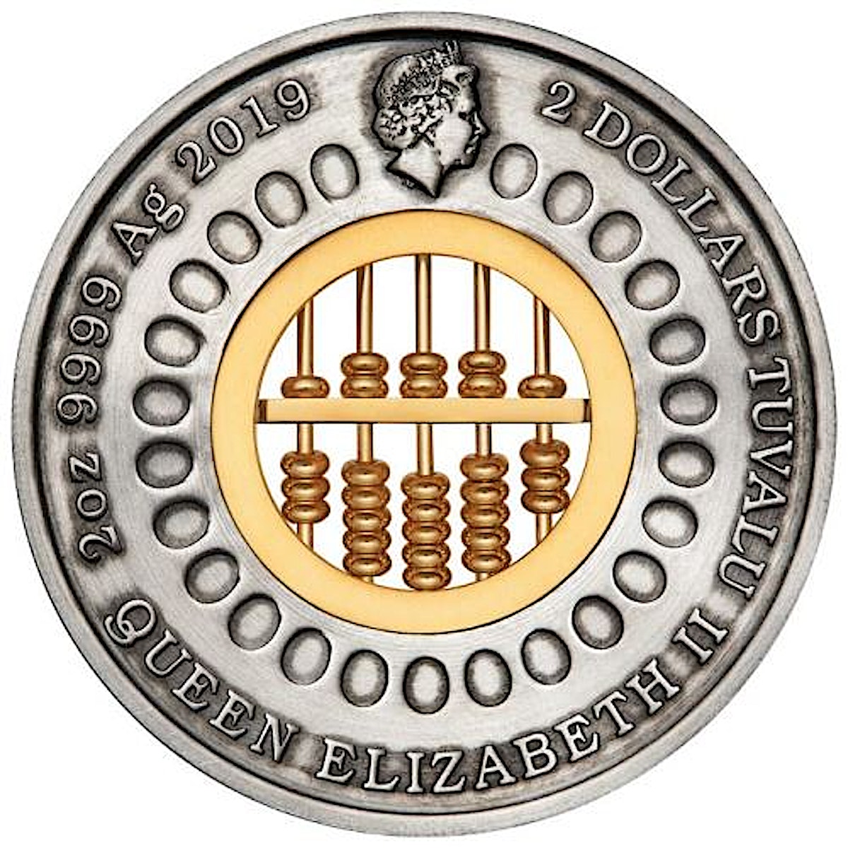 Tuvalu Silver Abacus 2019 - With box & COA - Antiqued Finish - 2 oz
