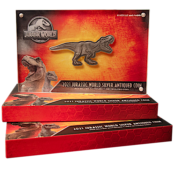 2 pcs of 2 oz 2021 Niue Silver Jurassic World T. Rex Coins - Total 4 oz ...