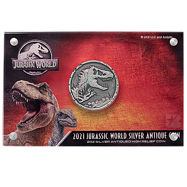 Niue Silver Jurassic World 2021 - High Relief Antique Cracked Finish - 2 oz