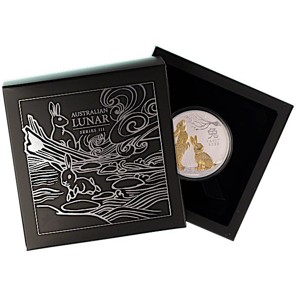 Australian Silver Lunar Series 2023 - Year of the Rabbit - Gilded - 1 oz