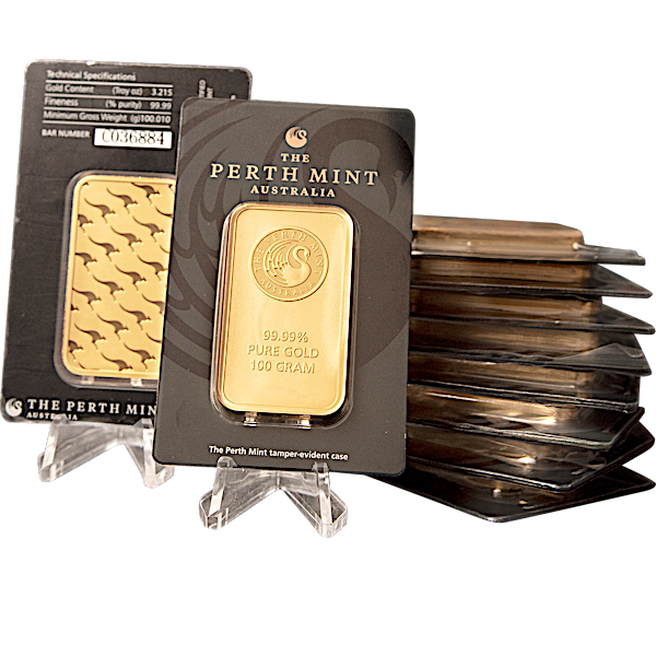 10 pcs of 100 gram Perth Mint Gold Bars - Total 1 kilogram Gold