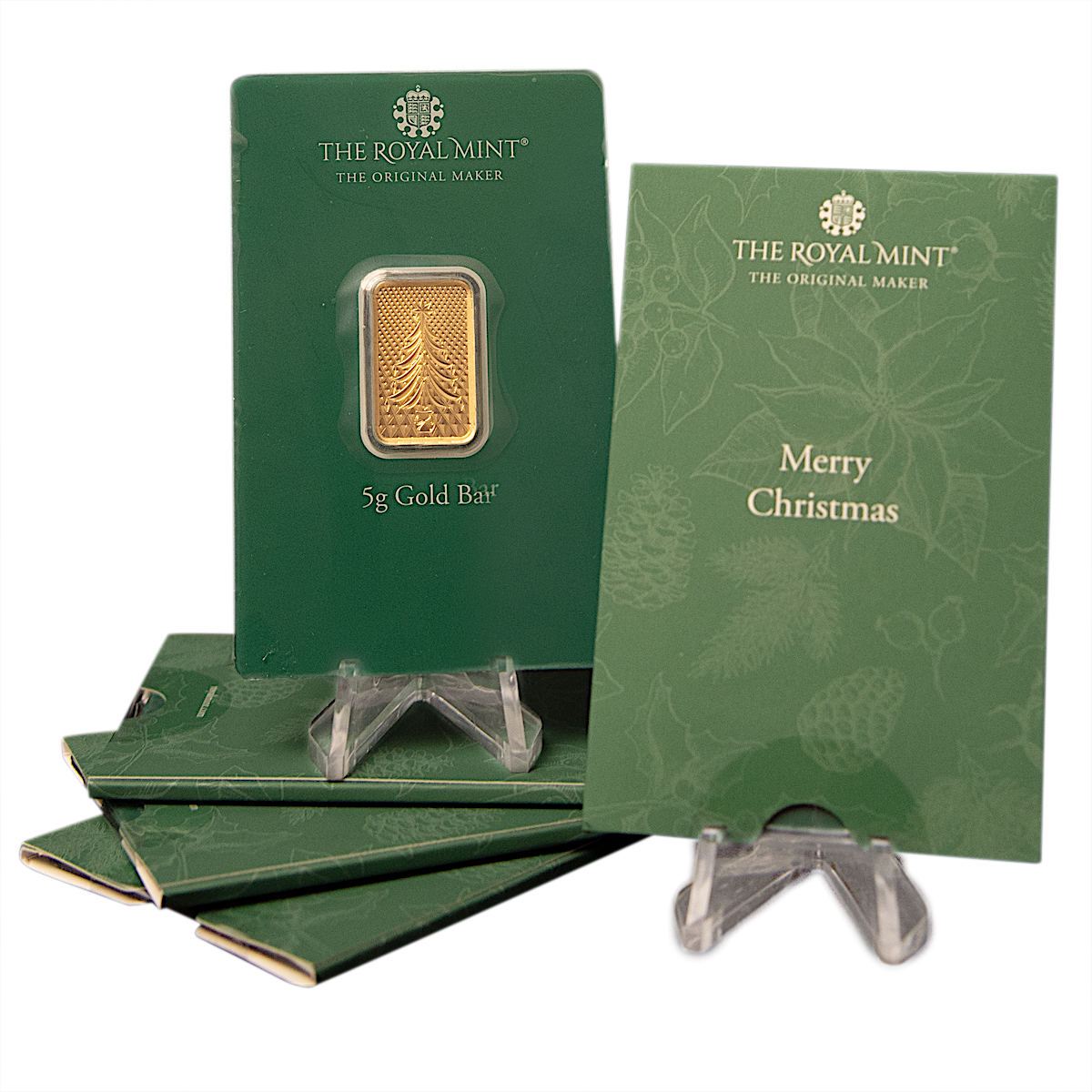 5 Pcs Of 5 Gram Royal Mint Gold Christmas Bullion Bars Total 25 Grams