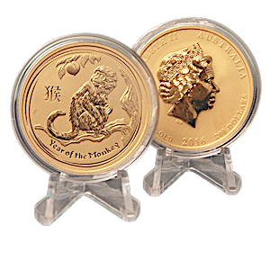 2 pcs of 2 oz 2016 Australian Gold Lunar Monkey Coins - Total 4 oz Gold