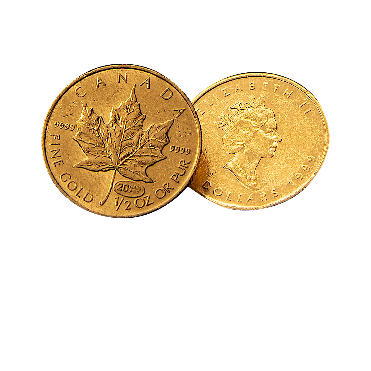 2 pcs of 1/2 oz 1999 Gold Maple Leaf Coin - 20 Years ANS Privy - Total 1 oz