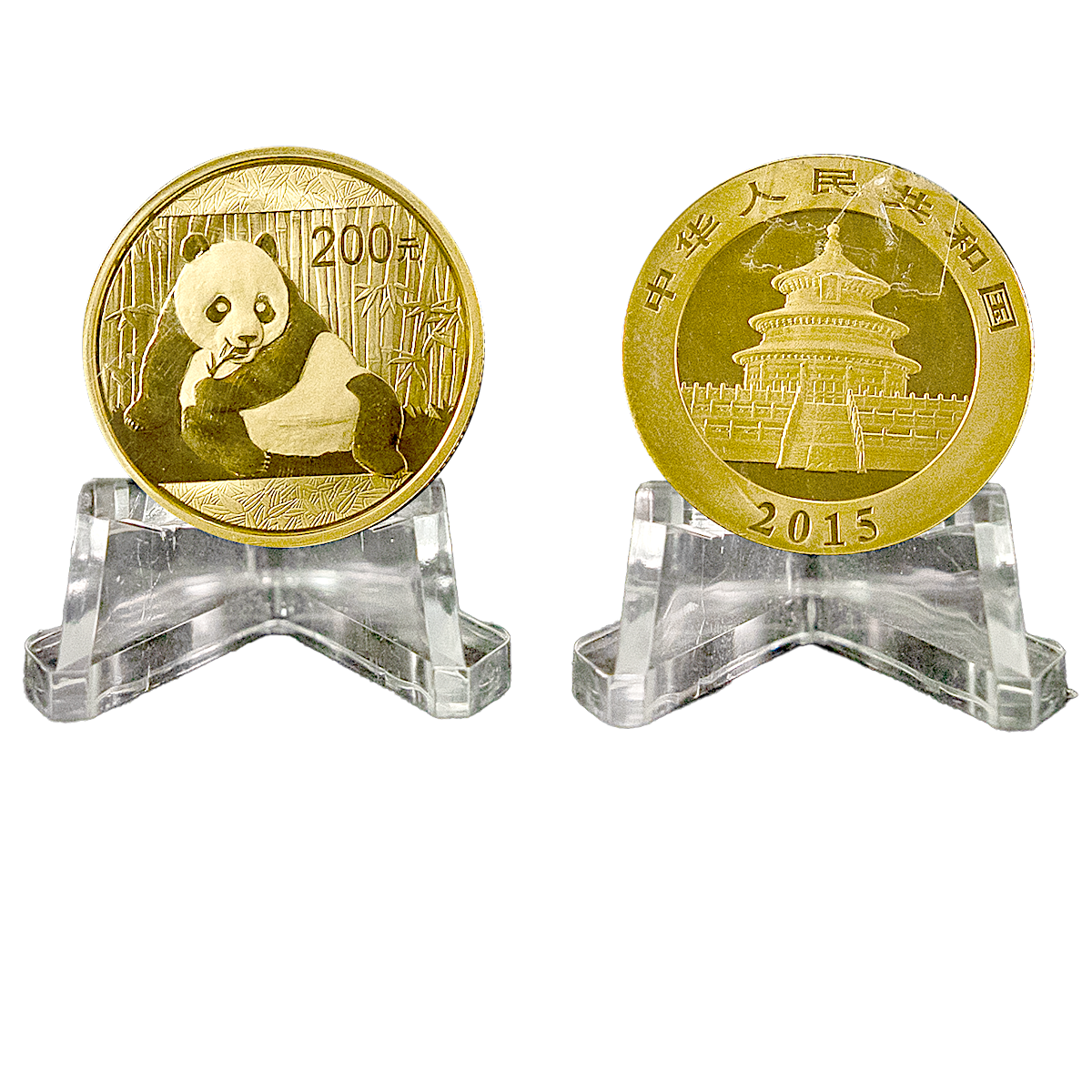 2 pcs of 1/2 oz 2015 Chinese Gold Panda Coins - Total 1 oz Gold