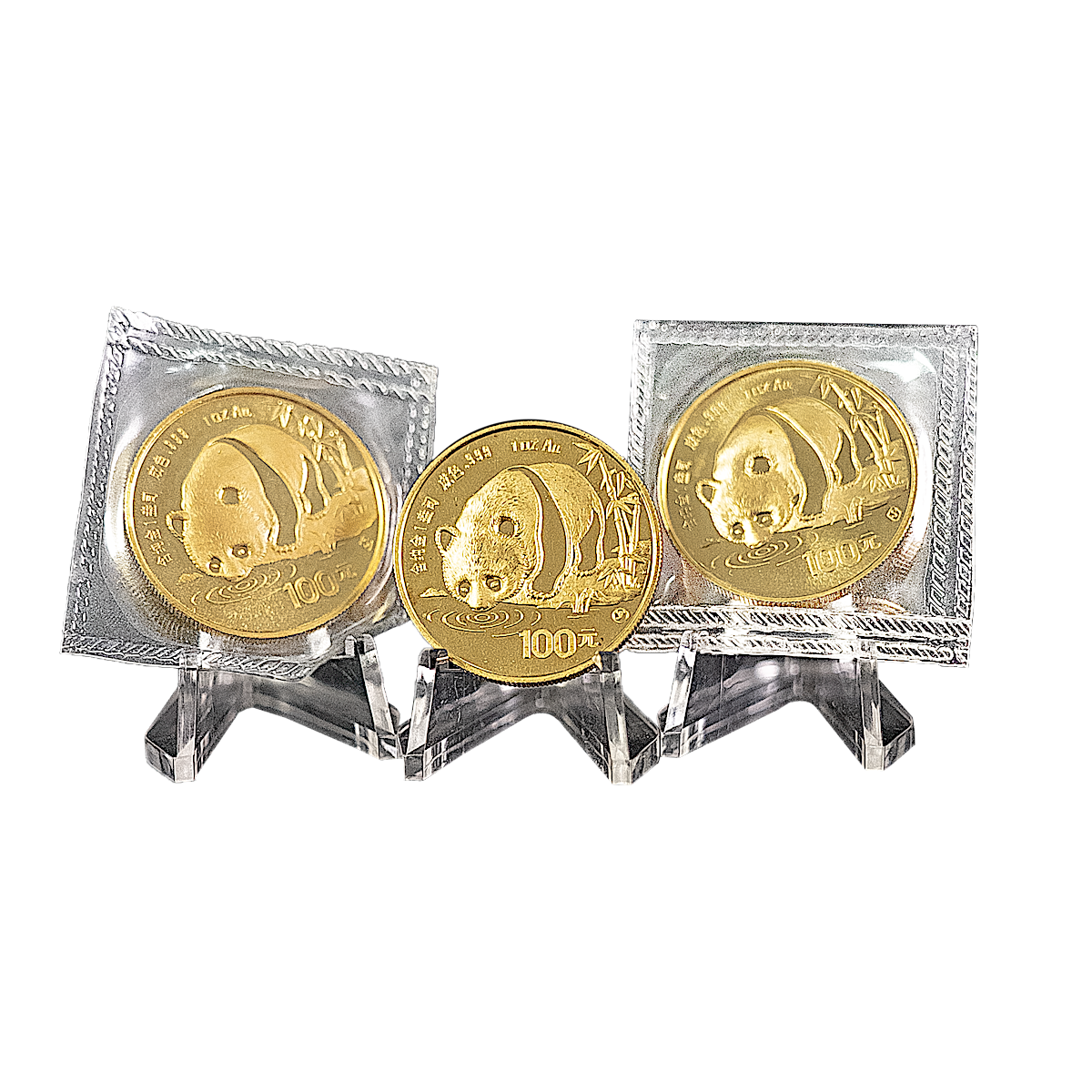 3 pcs of 1 oz 1987 Chinese Gold Panda Coin - Total 3 oz Gold