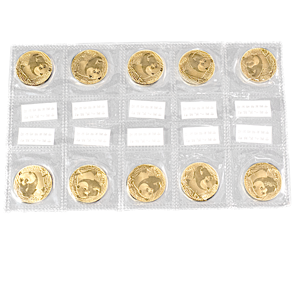 10 pcs of 1 oz 2002 Chinese Gold Panda Coins - Total 10 oz Gold