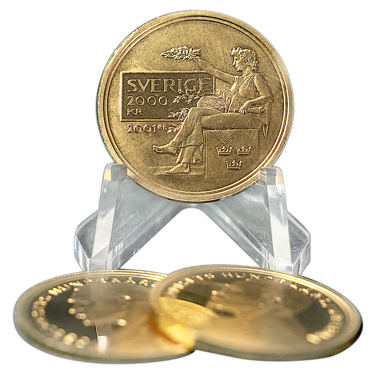 3 pcs of 10.8 gram Gold Swedish 2000 Kronor Coins (Various Years ...