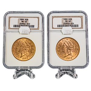 2 pcs of 1899 US Gold Liberty Double Eagle Coins - Graded MS 62 by NGC ...