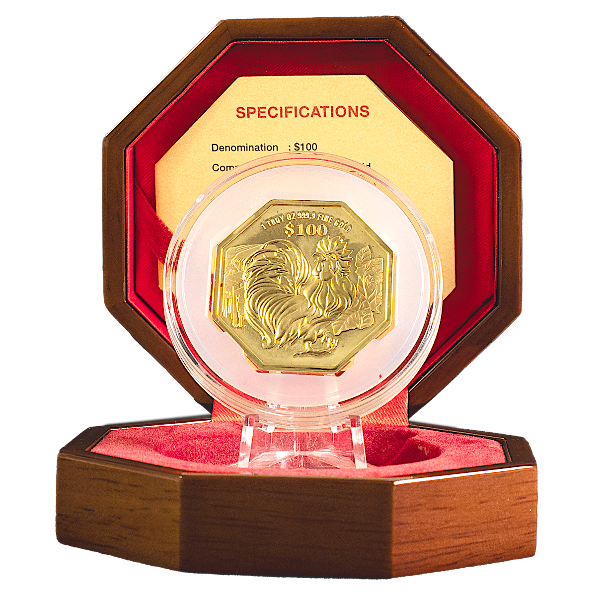 2017 1 oz Singapore Mint Gold Octagon Lunar "Year of the Rooster" Proof ...