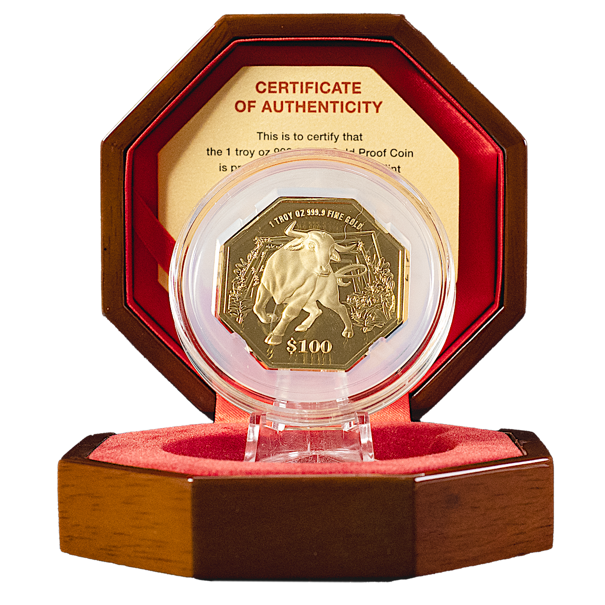 2021 1 oz Singapore Mint Gold Octagon Lunar "Year of the Ox" Proof Coin ...
