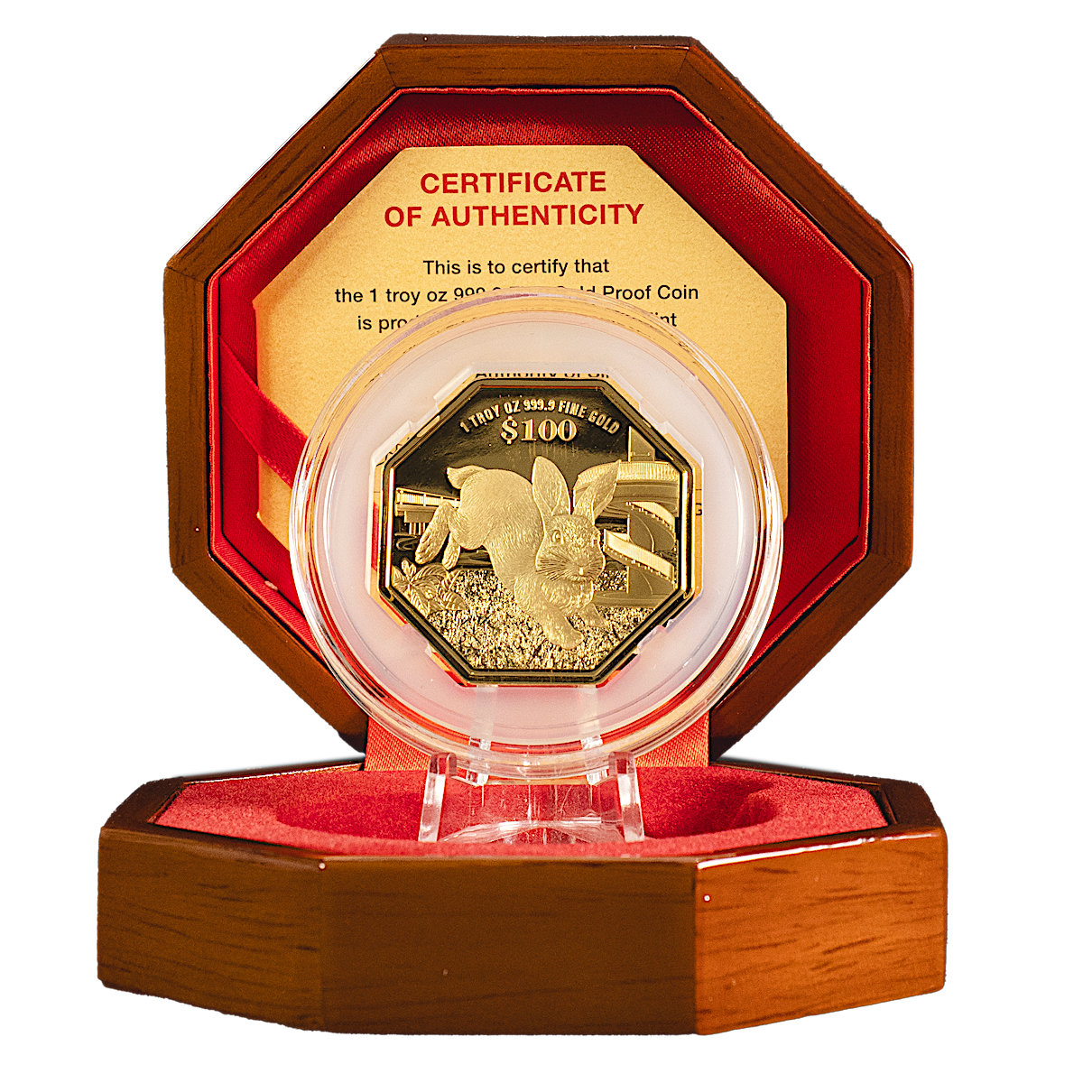 2023 1 oz Singapore Mint Gold Octagon Lunar "Year of the Rabbit" Proof ...