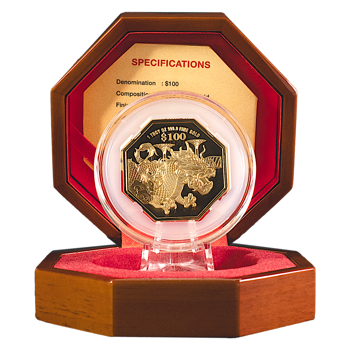 Singapore Mint Octagon Gold Lunar Series 2024 - Year of the Dragon