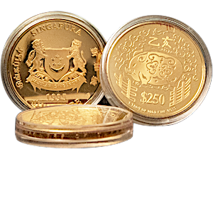 3 pcs of 1995 1 oz Singapore Mint "Year of the Pig" Proof Gold Coin ...