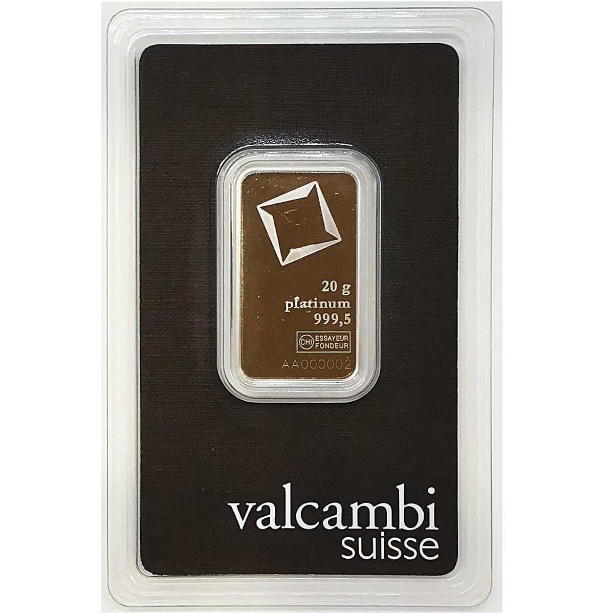 Valcambi Platinum Bar - 20 grams | Swiss precious metals