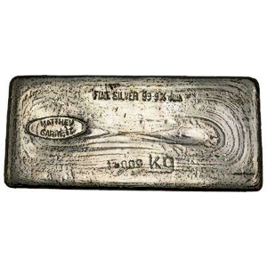 1 kilogram Matthey Garrett Silver Bar (Pre-Owned in Good Condition)