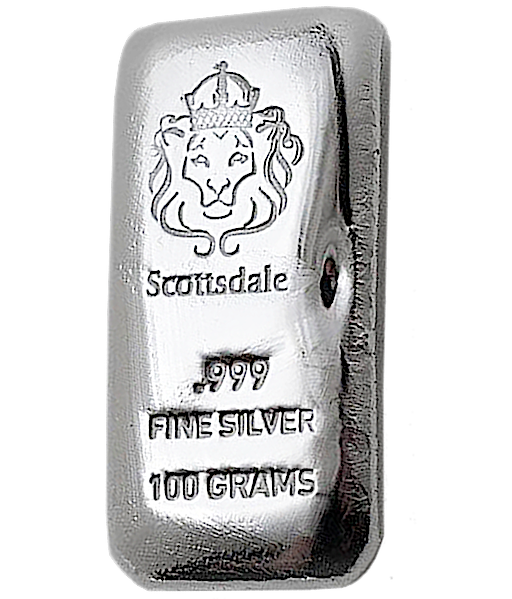 Scottsdale Mint Silver Cast Bar - Circulated in good condition - 100 g