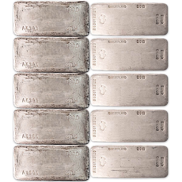 Bundle of 10 pieces LBMA Good Delivery Silver Bars - 9826.379 oz silver