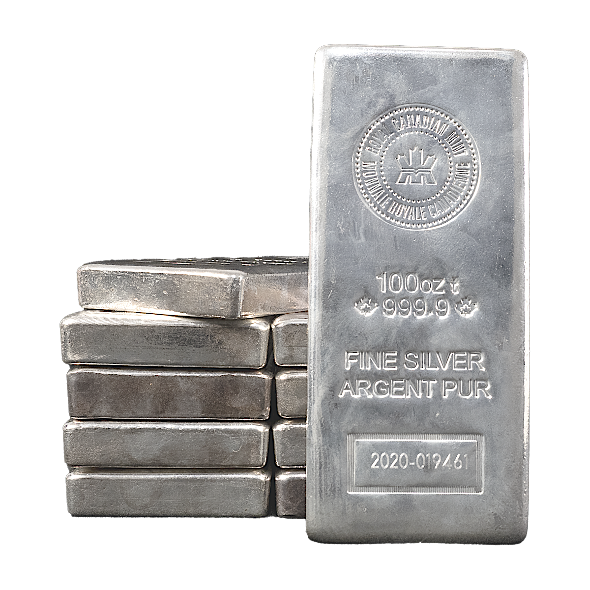 10 pcs of 100 oz Royal Canadian Mint Silver Bars - Total 1,000 oz Silver
