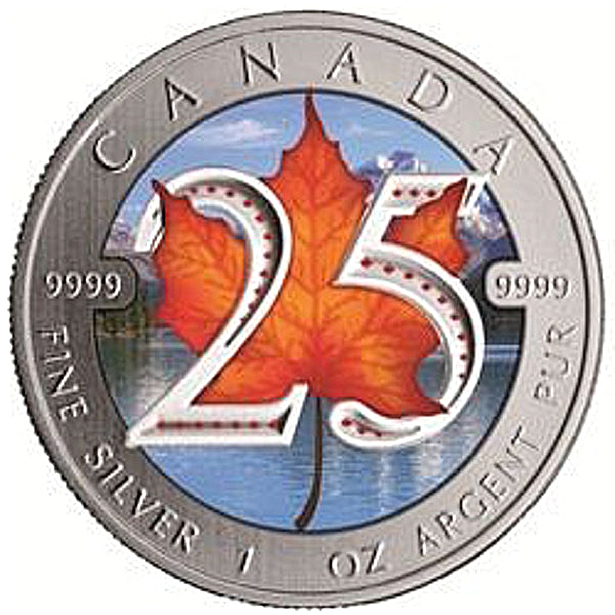 Coloured 25th Anniversary Canadian Silver Maple 2013 - 1 oz