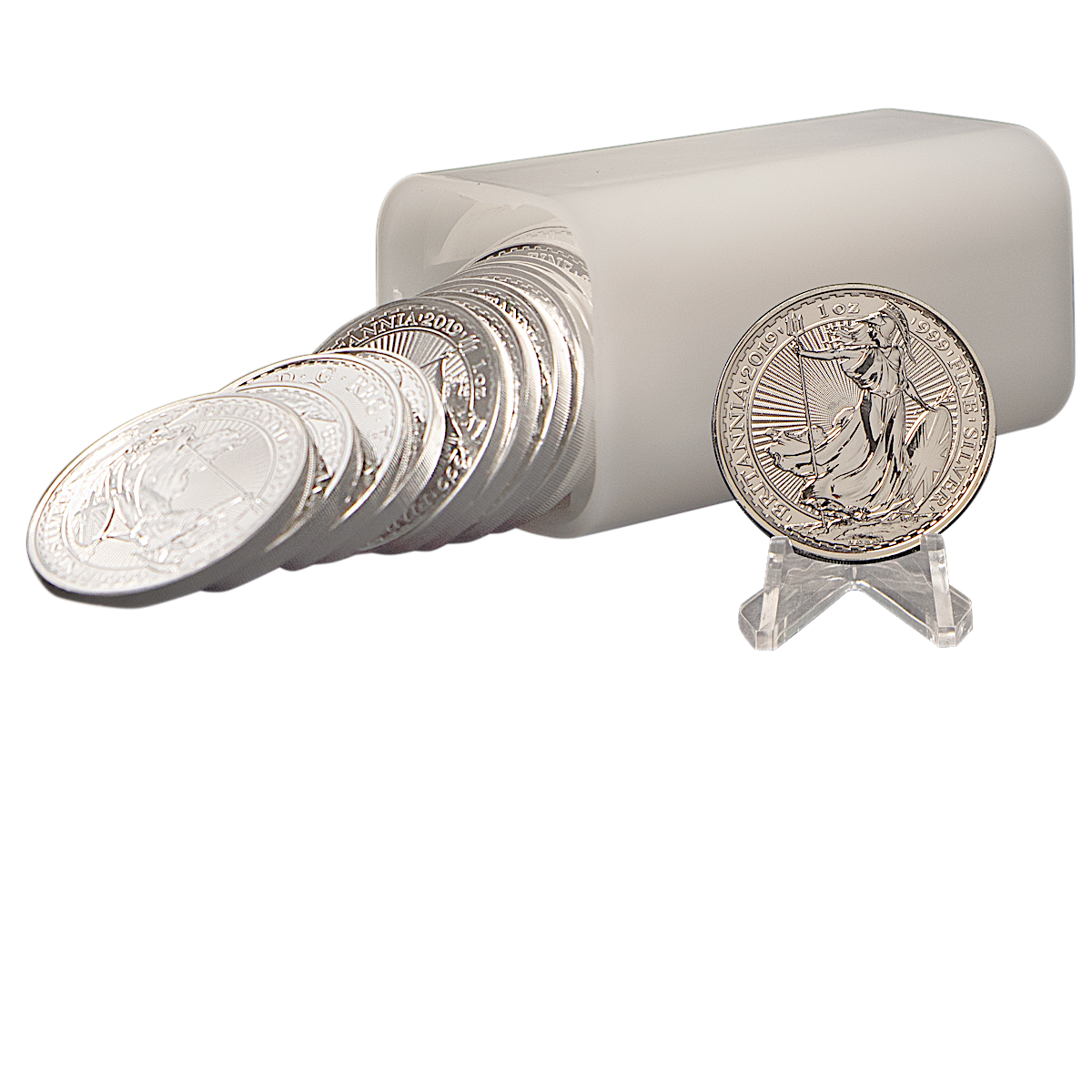 25 pcs of 1 oz 2019 UK Silver Britannia Coins (1 tube x 25 pcs/tube) - Total 25 oz Silver
