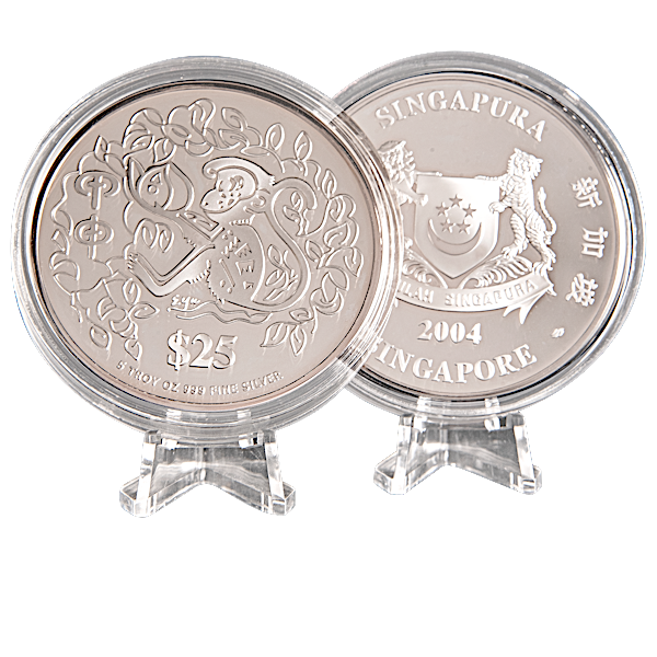 2 pcs of 5 oz 2004 Singapore Mint Lunar "Year of the Monkey" Silver ...